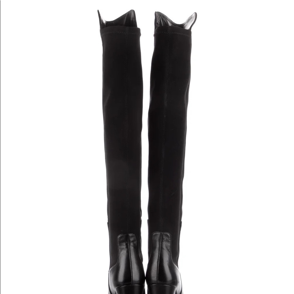 Stuart Weissman Black Leather Knee High Boots 7 New P… - Gem